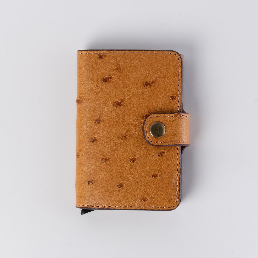 PEGAI Ostrich Yellow Leather Wallet, Quick Card Access, Slim Bifold ...