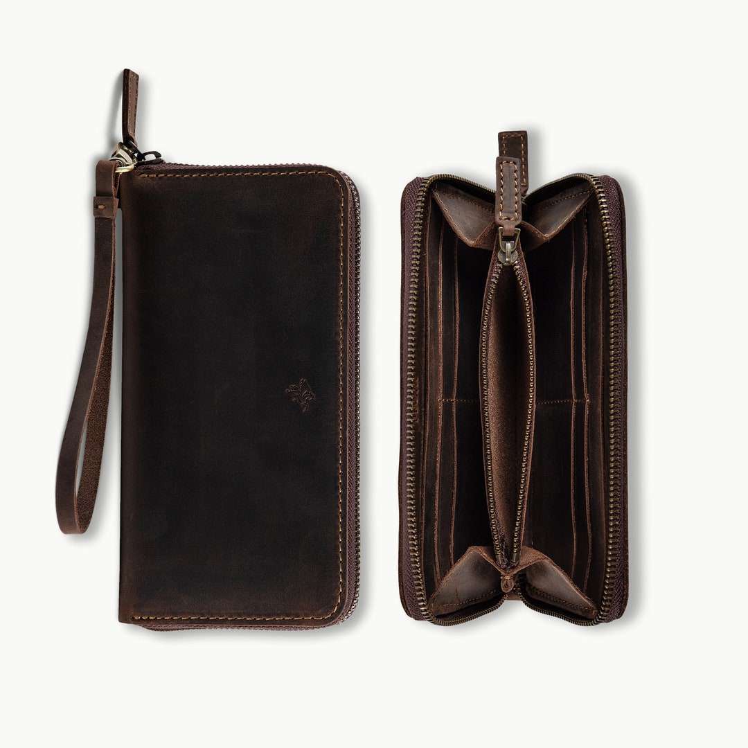 Pegai Large Leather Wallet for Women, Handmade Clutch With Wristlet ...