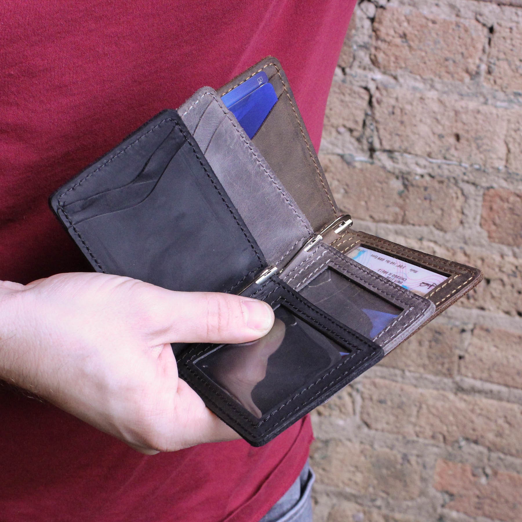 Personalized Money Clip Wallet Distressed Leather Wallet Mens | Etsy