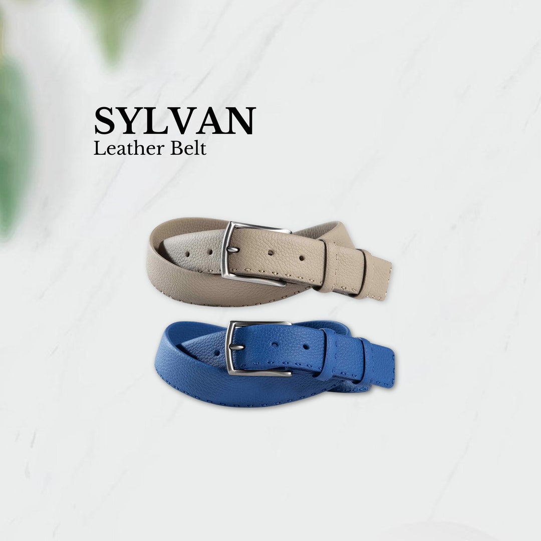 Pegai Blue/ash Gray Leather Belt for Men, Pebbled Men's Fashion Belt ...