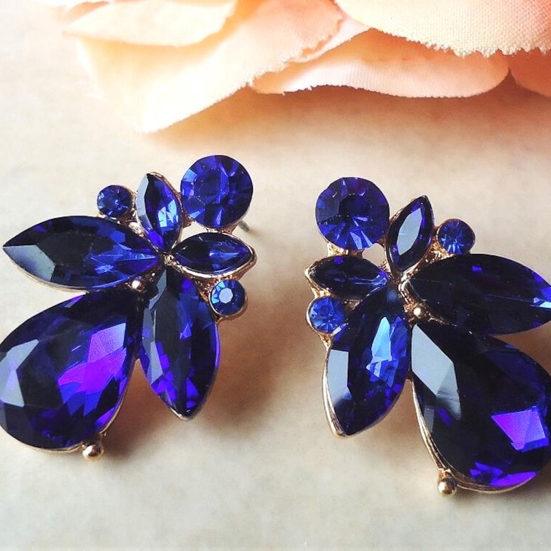 Rhinestone Earring Blue - Etsy