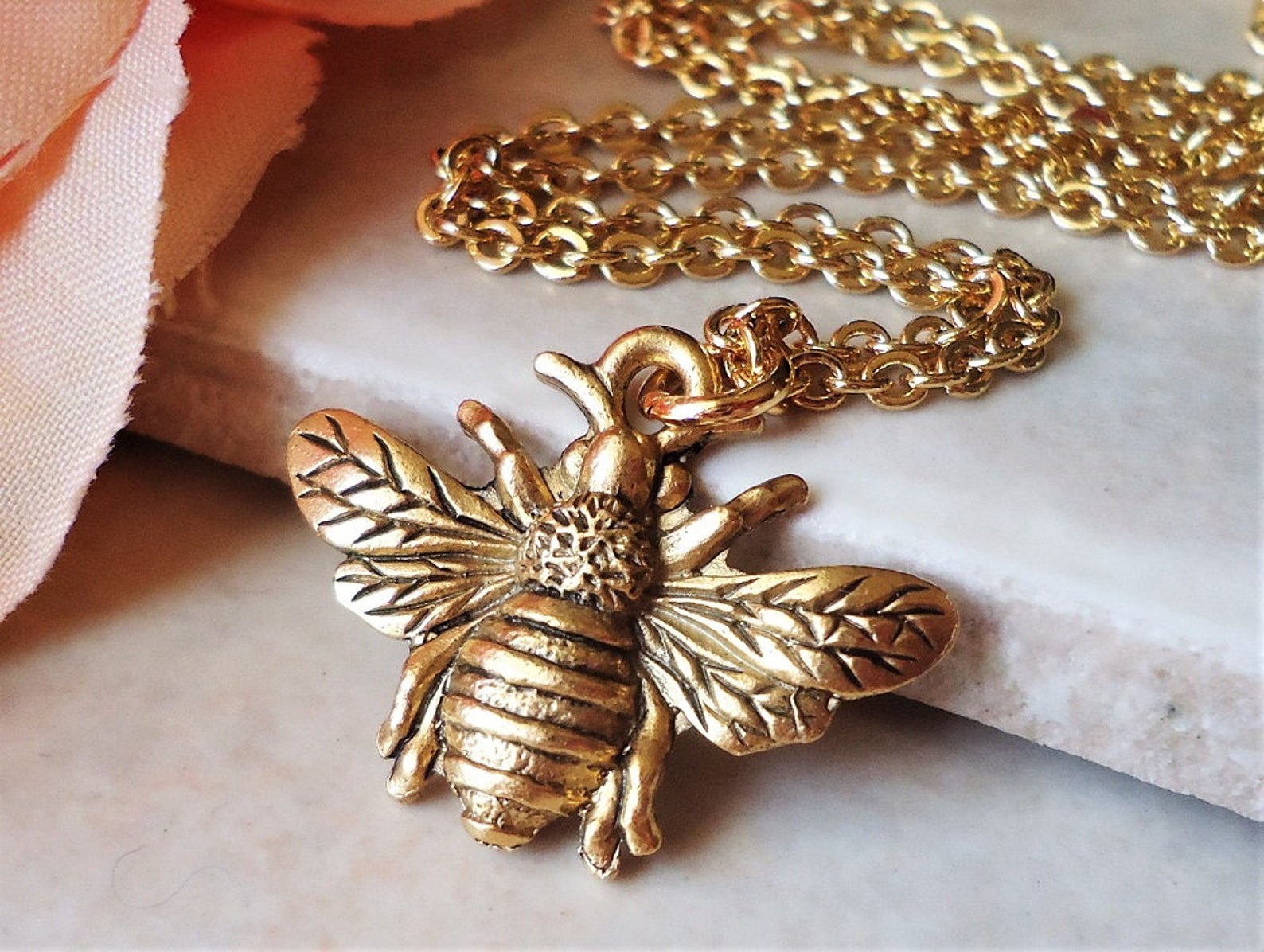 Honey Bee Pendant Necklace, Gold Chain, Bumble Bee, Gift, Handmade - Etsy