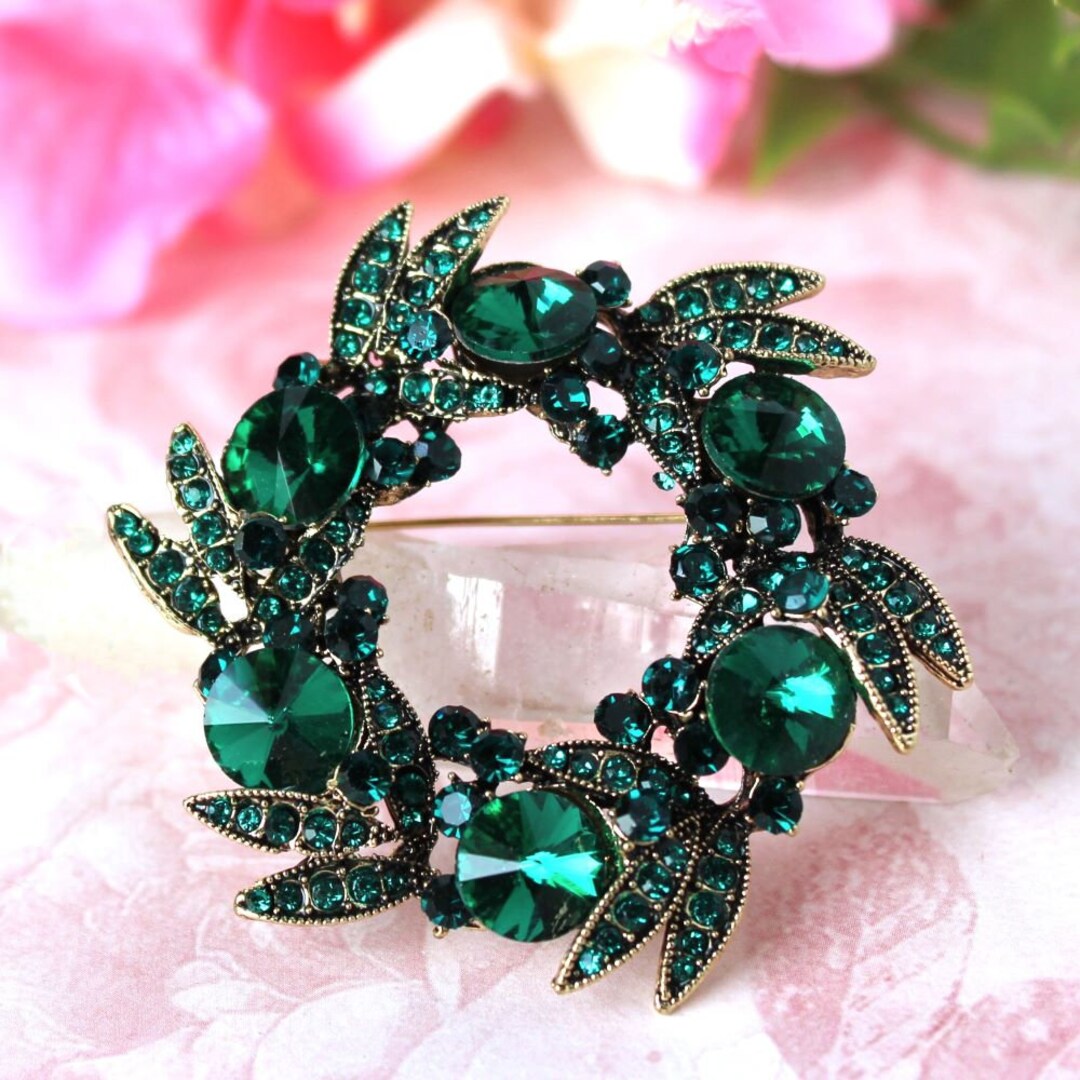 Emerald Green Crystal Brooch Pin Jeweled Sapphire Rhinestone Bridal ...