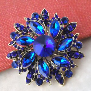 Large Navy Blue Crystal Brooch Pin Jeweled Sapphire Rhinestone Round ...