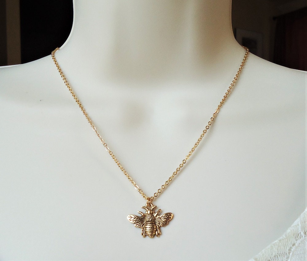 Honey Bee Pendant Necklace, Gold Chain, Bumble Bee, Gift, Handmade - Etsy