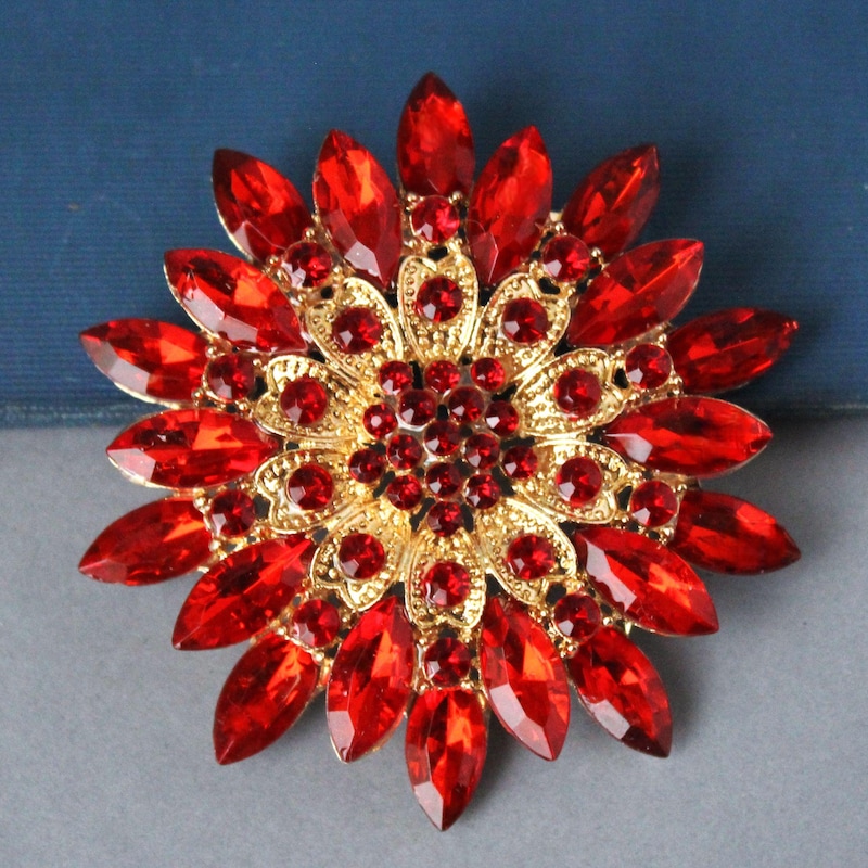 Rhinestone Brooch Round - Etsy