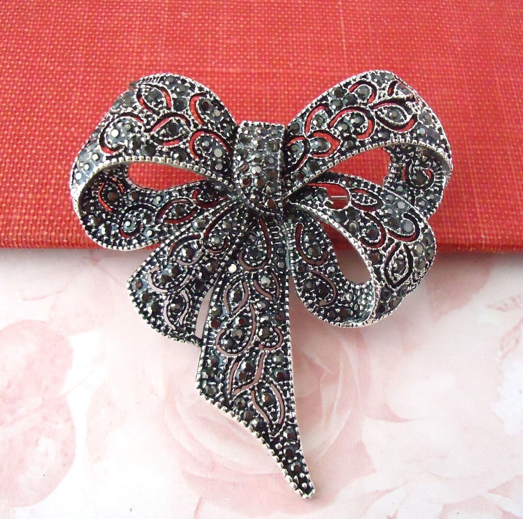 Black Bow Crystal Brooch, Rhinestone Pin, Jeweled, Bridal, Floral ...