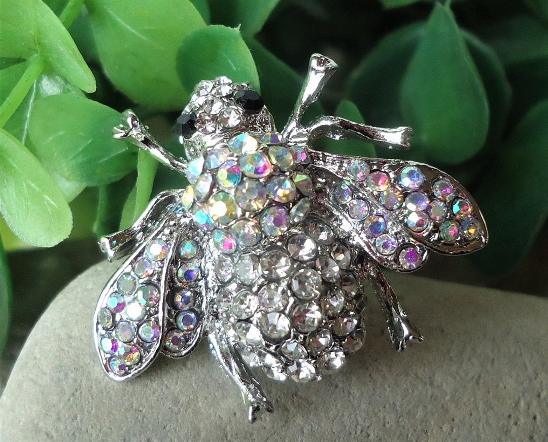Honey Bee Brooch Pin Jeweled Crystal Rhinestone Bridal Bridesmaid ...