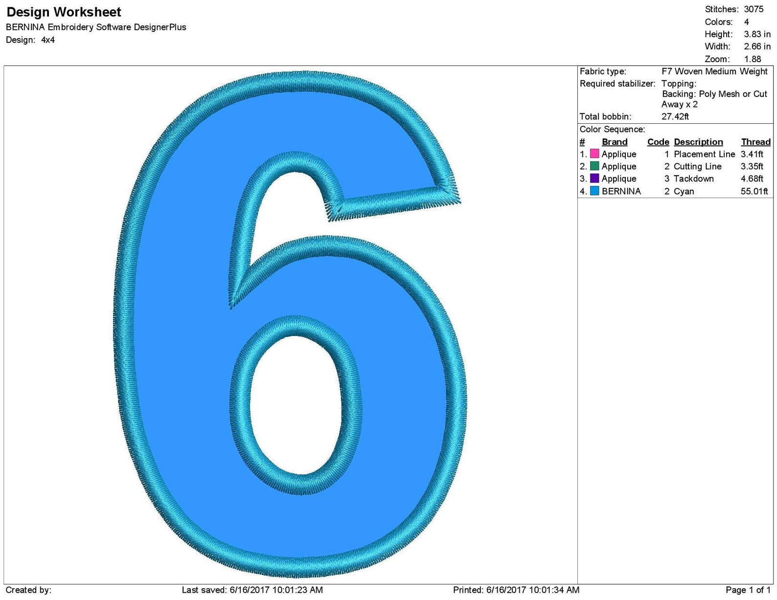 Number 6 Applique Design 3 sizes for instant download | Etsy