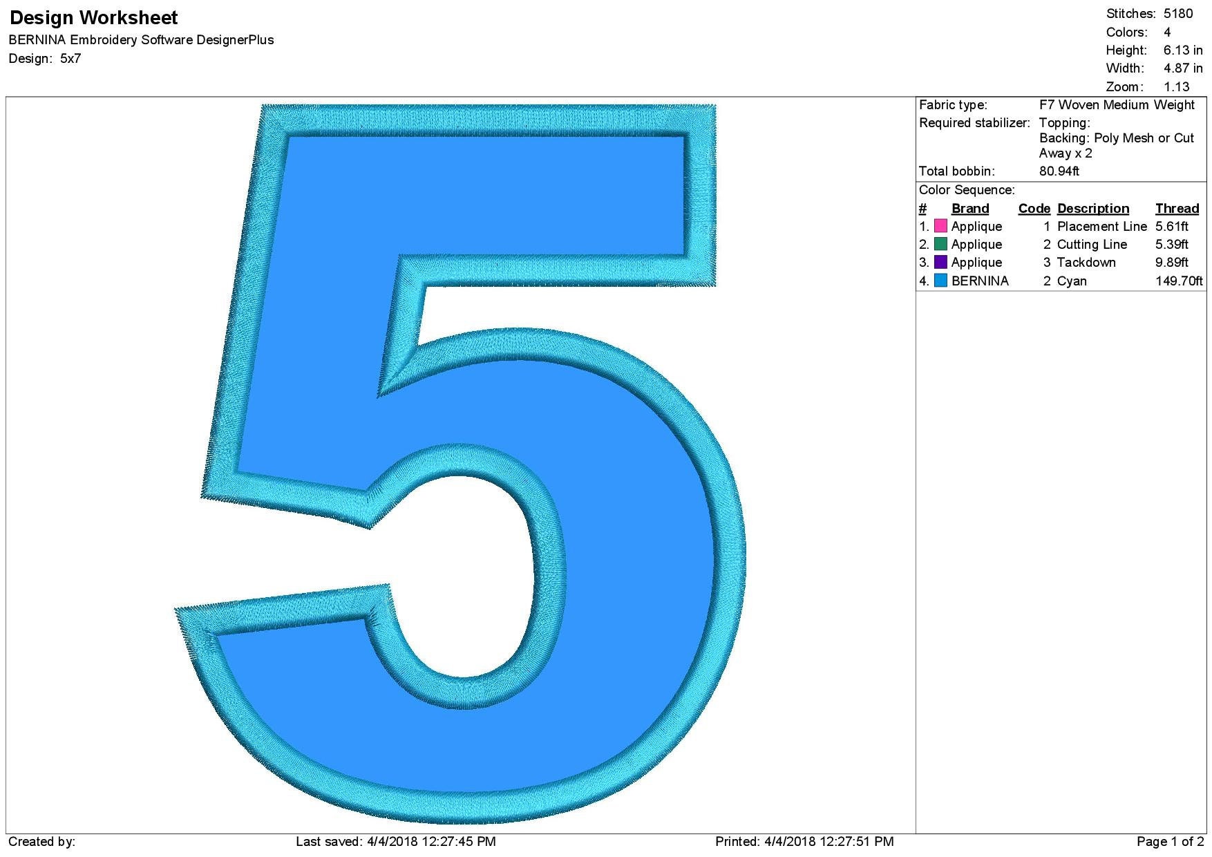 Number 5 Applique Design 3 sizes for instant download | Etsy