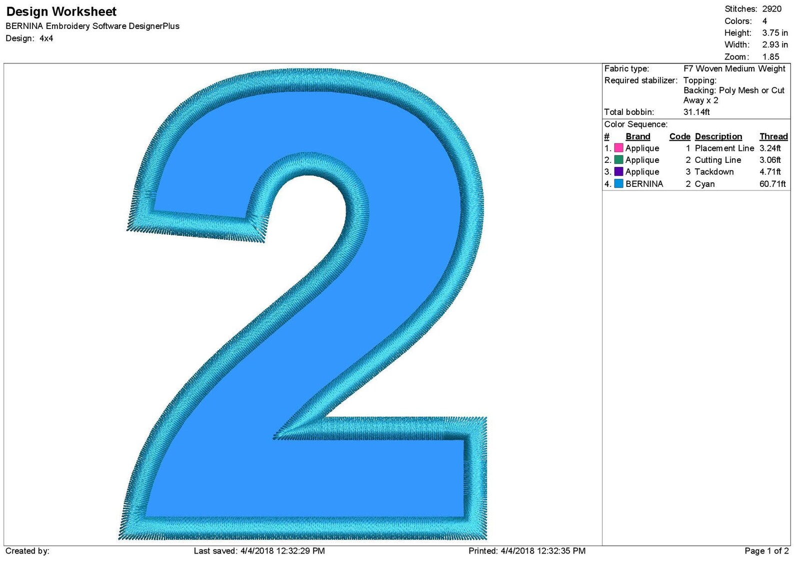 Number 2 Applique Design 3 sizes for instant download | Etsy