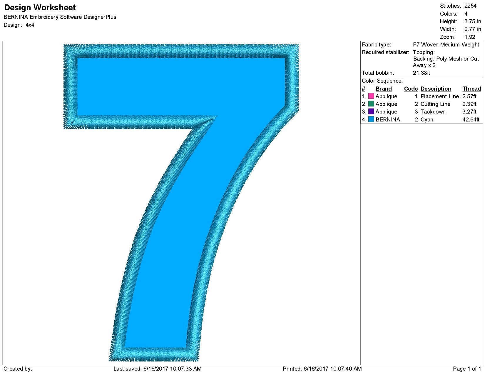 Number 7 Applique Design 3 sizes for instant download | Etsy