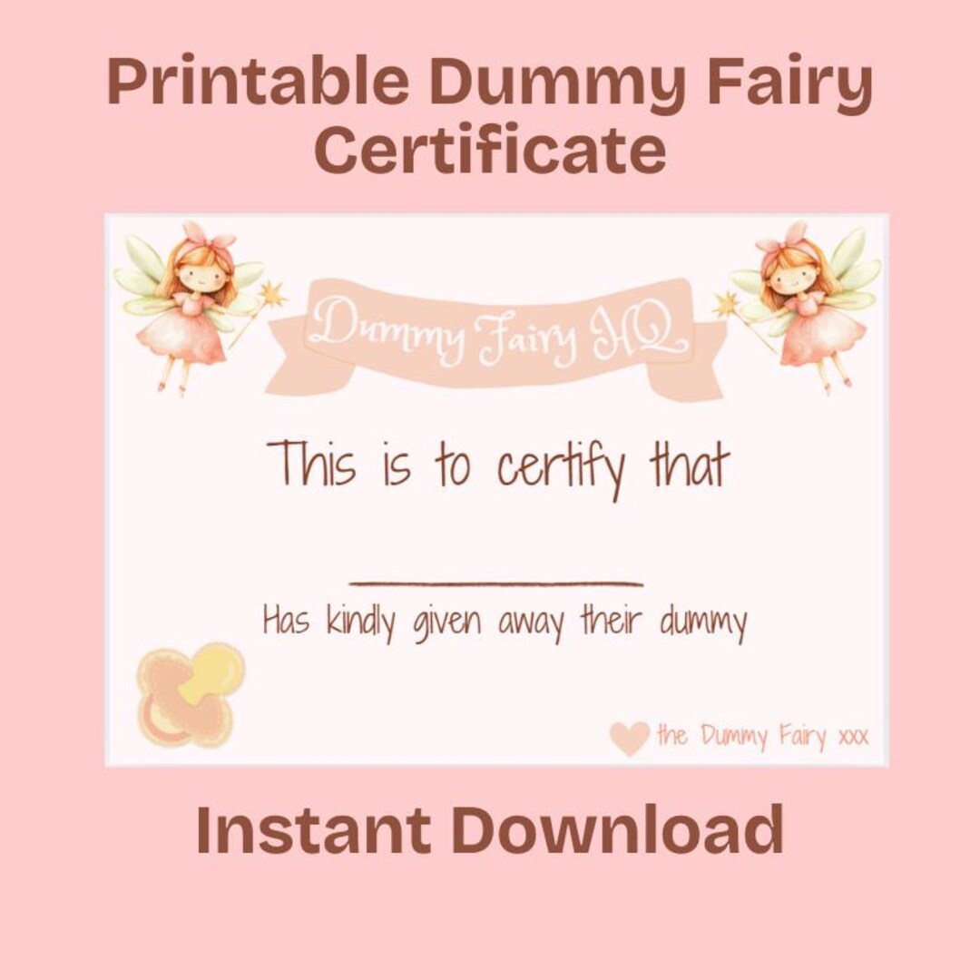 Dummy Fairy Certificate - Instant Download Printable A4 - Dummy Fairy ...