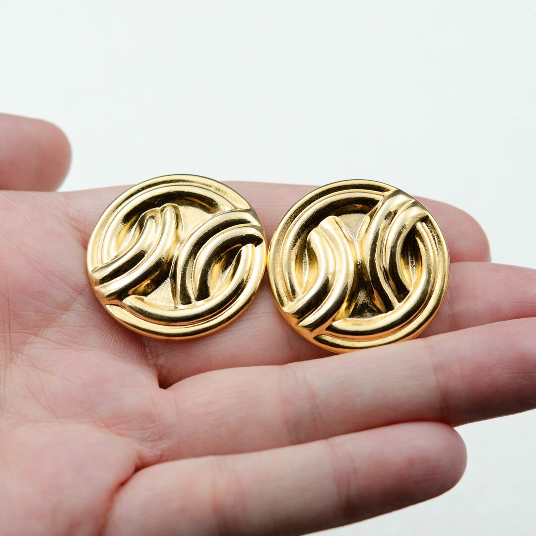 Vintage Massive Letter N Initial Earrings Chunky Gold Disc Earrings ...