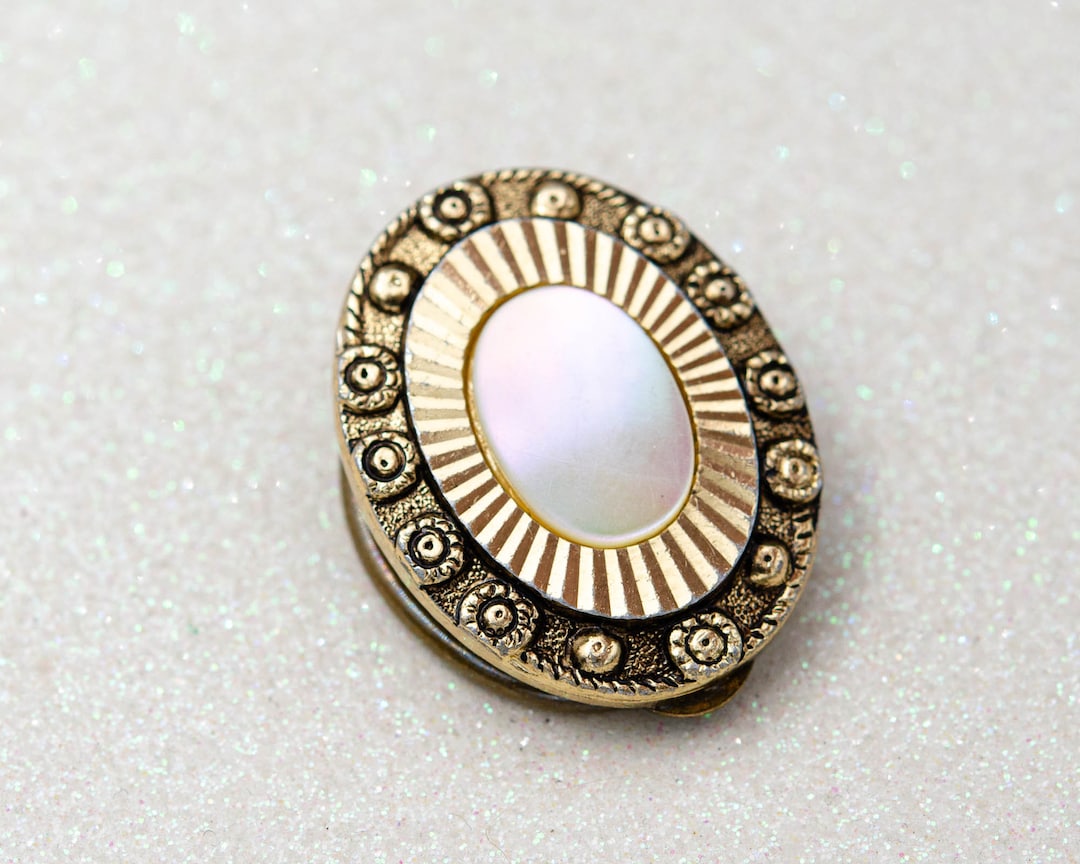 Vintage Gold Ribbed Scarf Clip Mother of Pearl Scarf Ring Clip Small ...