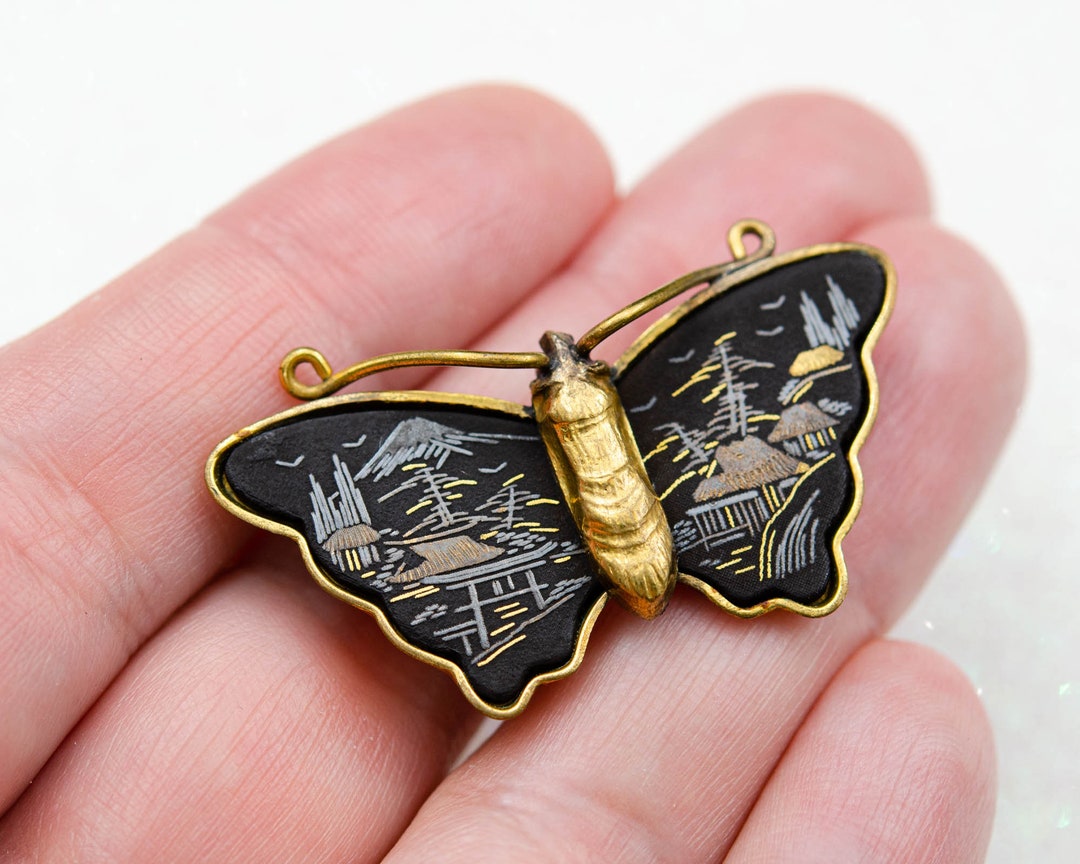 Vintage Japanese Damascene Brooch Mount Fuji Amita Jewelry Gold ...