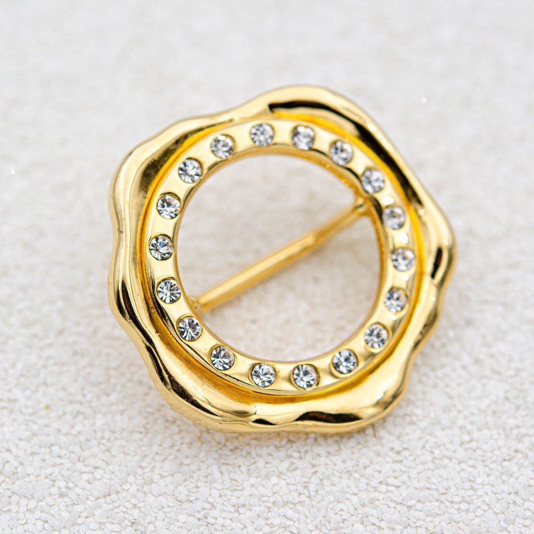 Vintage Massive Gold Scarf Ring With Clear Crystal Made in France Malka ...