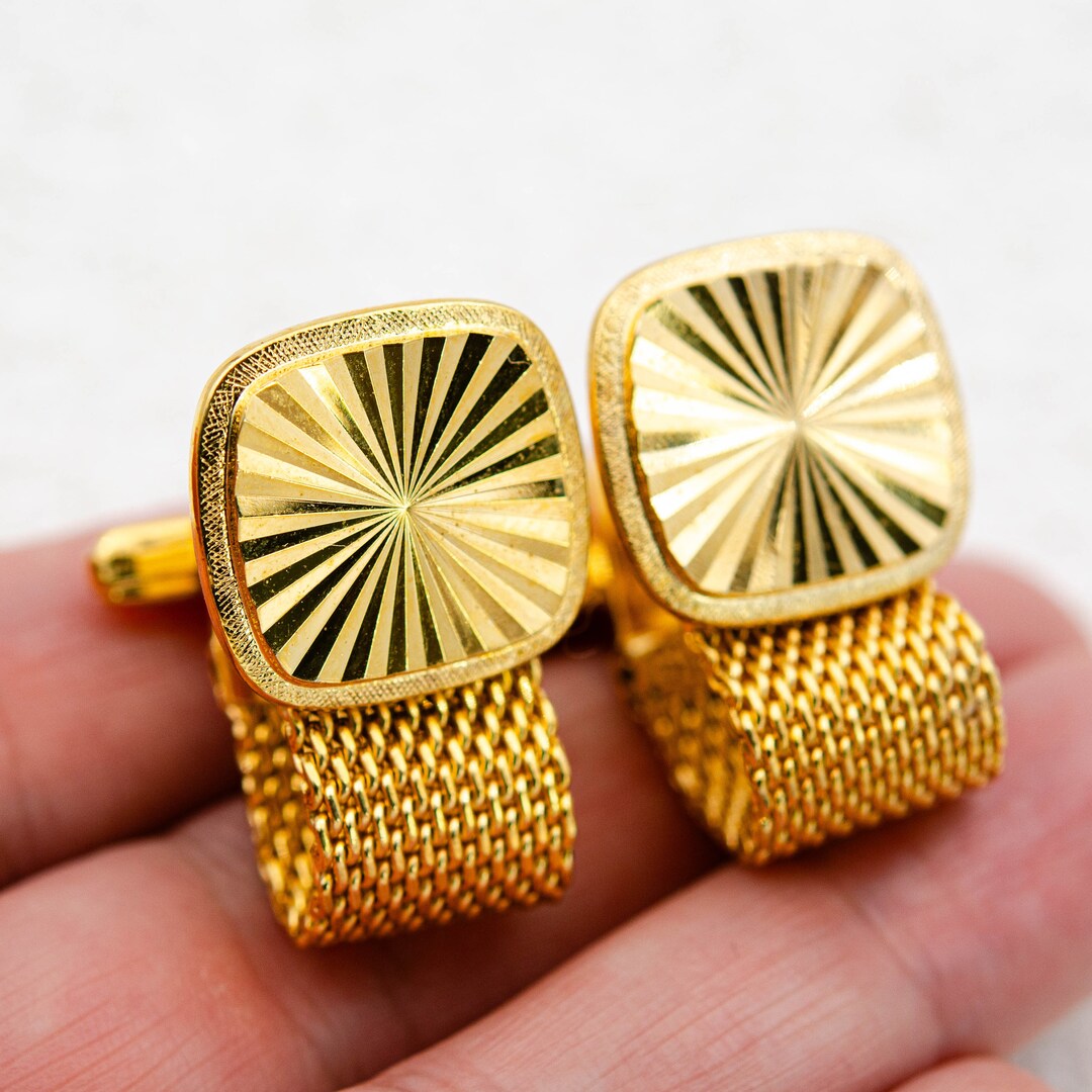 Vintage Mesh Wrap Around Cufflinks Gold Diamond Cut Cufflinks - Etsy UK