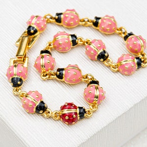 Vintage Joan Rivers Bracelet Tiny Ladybugs Jewelry Pink Enamel - Etsy