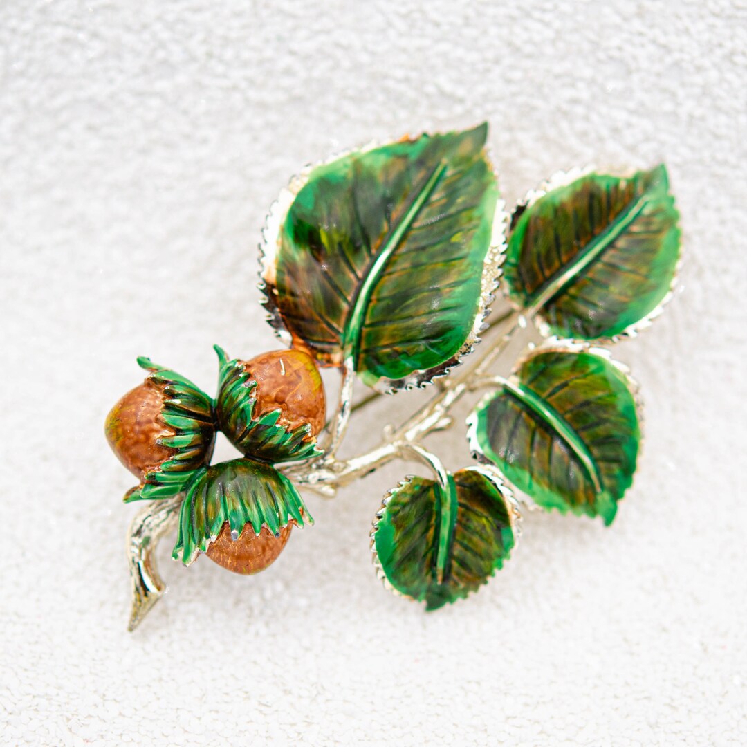 Vintage Exquisite Brooch Hand Painted Fall Brooch Autumn Hazelnut ...