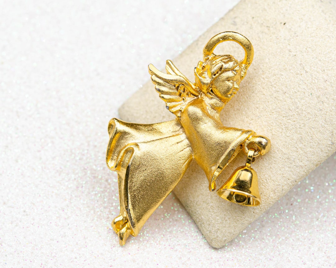 Vintage Robyn Rush Gold Angel With Bell Brooch Christmas Angel Pin Xmas ...