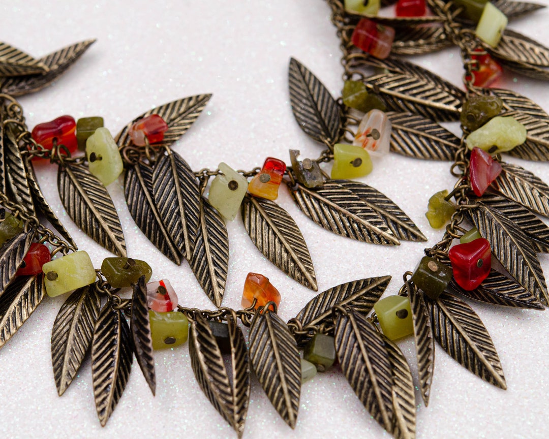 Vintage Waterfall Choker 2 Strand Cha Cha Necklace Autumn Leaves and ...