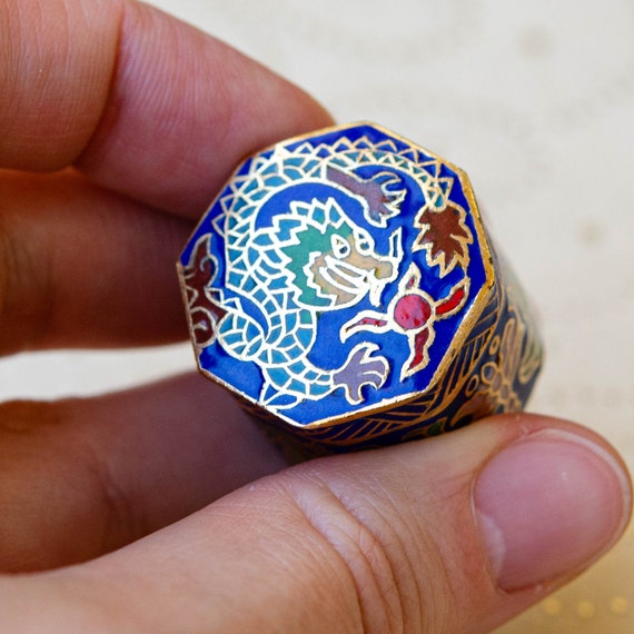 Vintage Chinese dragon pill box Gold tiny pill case P… - Gem