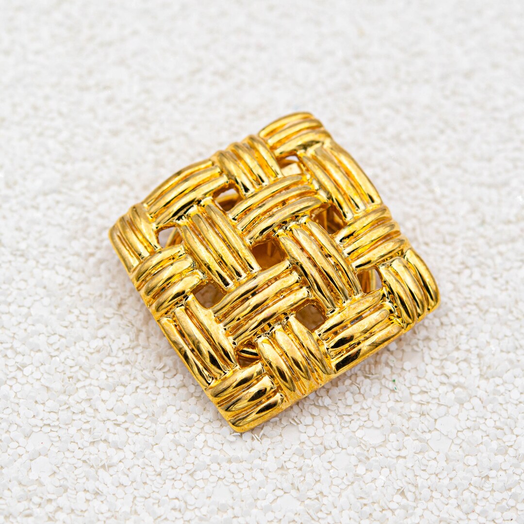 Vintage Gold Scarf Ring Clip Basket Weave Jewelry Square - Etsy