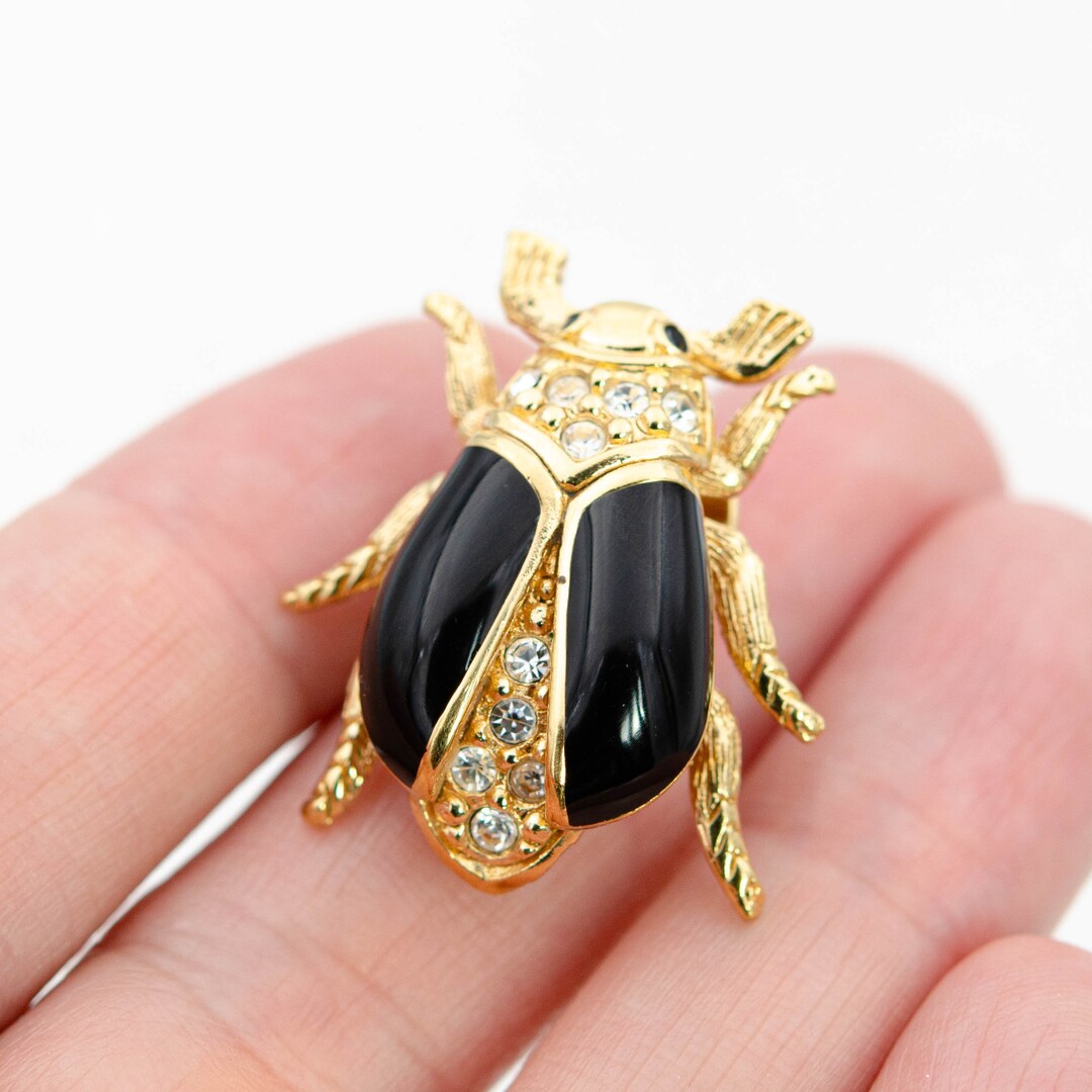 Vintage Christian Dior Germany Brooch Black Enamel Beetle Pin Clear ...