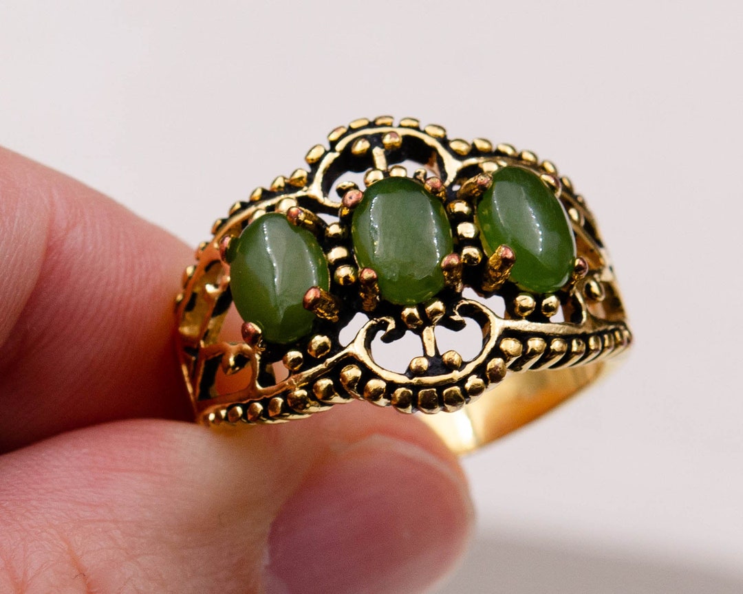 Vintage Hurrem Sultan Ring 9 1/2 Size Three Stone Oval Ring Gold ...