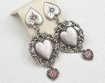 Three Heart Earrings - Etsy