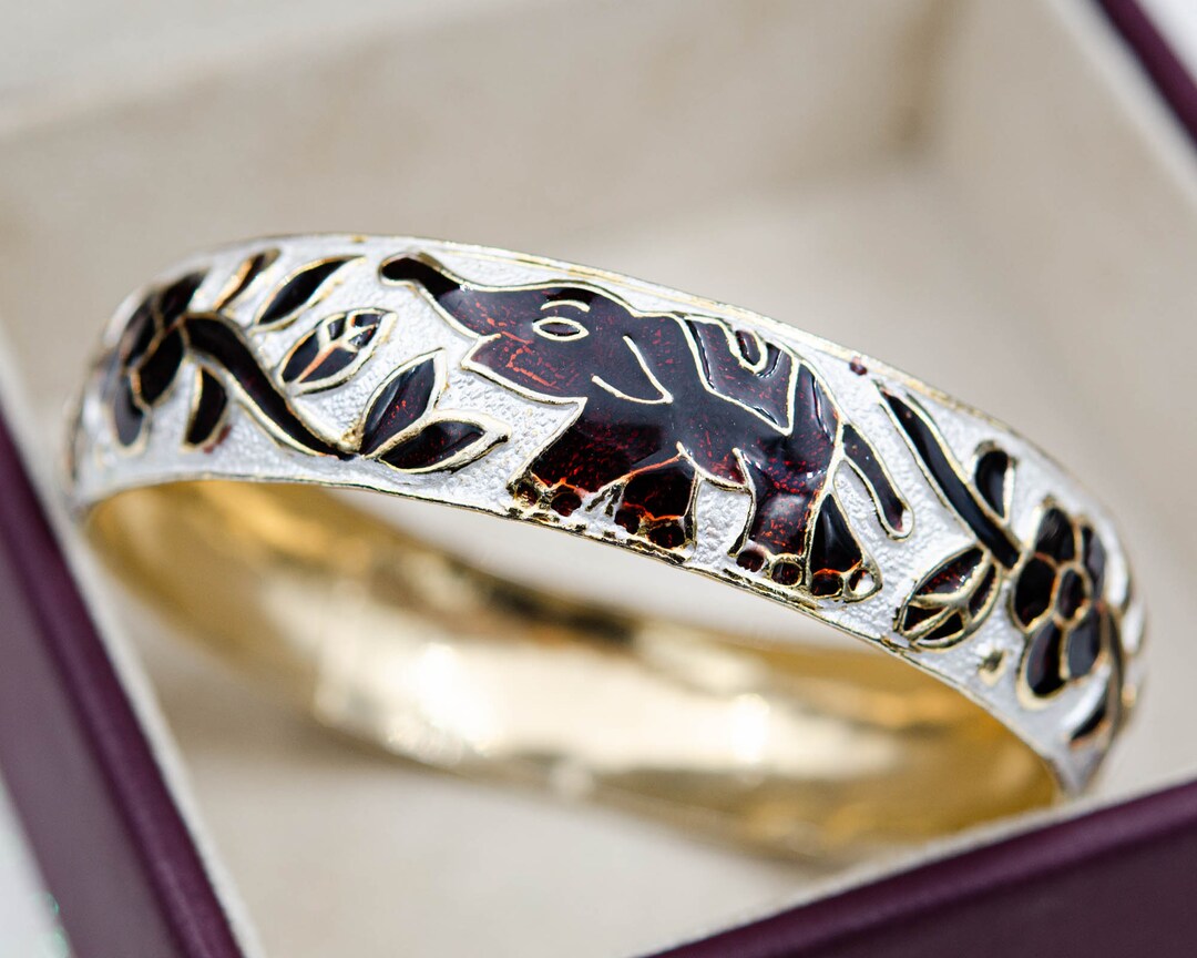 Vintage Elephant Bangle White Enamel Cloisonne Bracelet Extra Small ...