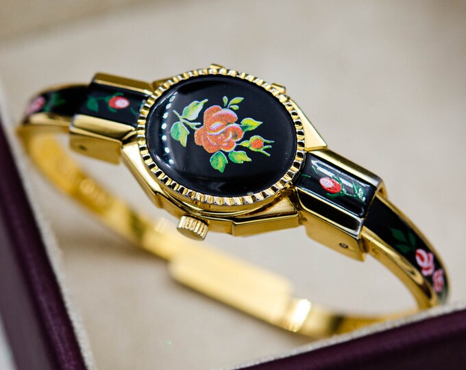 Vintage Floral Watch Swiss Made Hidden Watch With Roses Dial Watch for ...