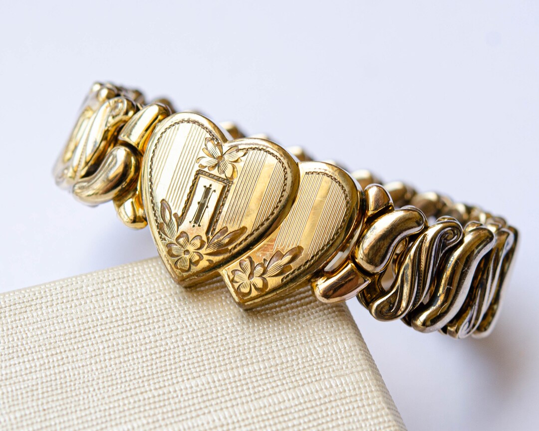Vintage Sweetheart Expansion Bracelet Double Heart Antique Bracelet ...