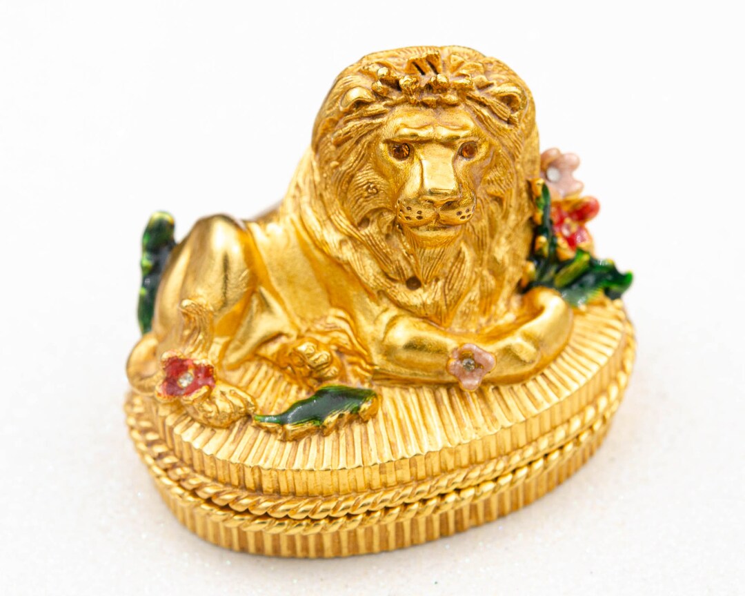 Vintage Gold Pill Box Bob Mackie Lion Trinket Box Leo Gifts for Women ...