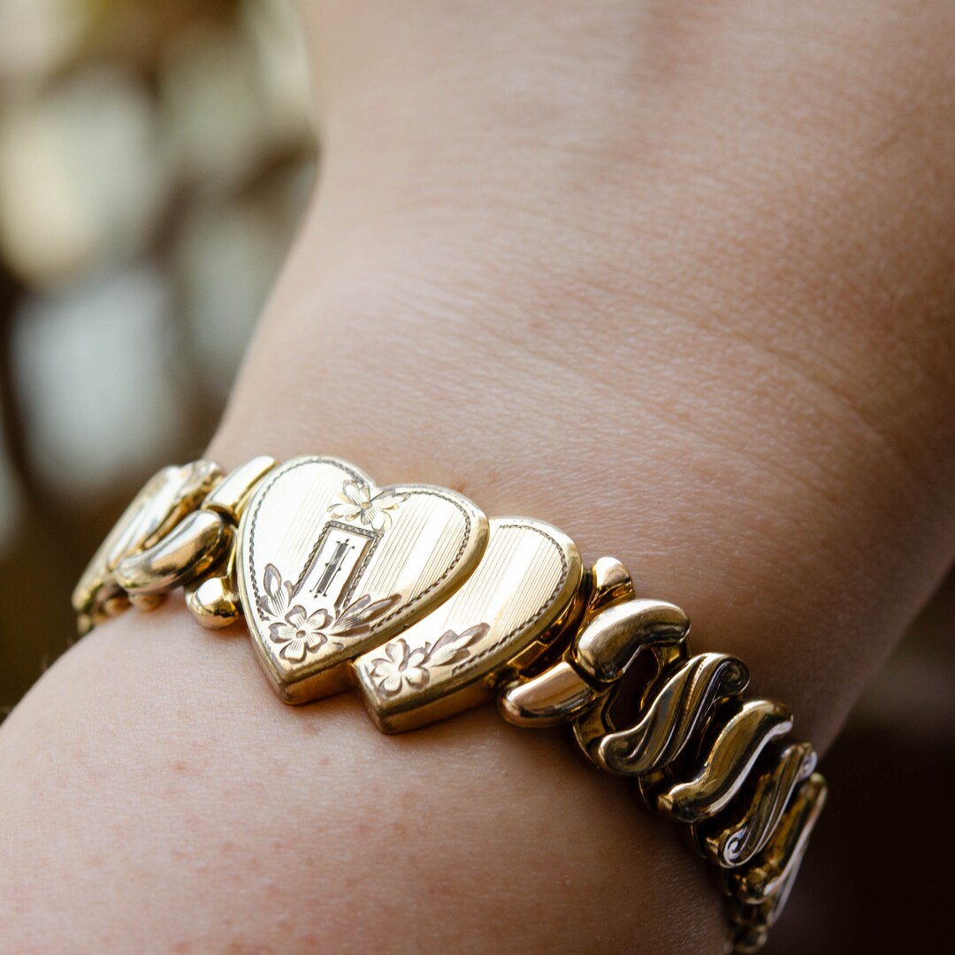 Vintage Sweetheart Expansion Bracelet Double Heart Antique Bracelet ...