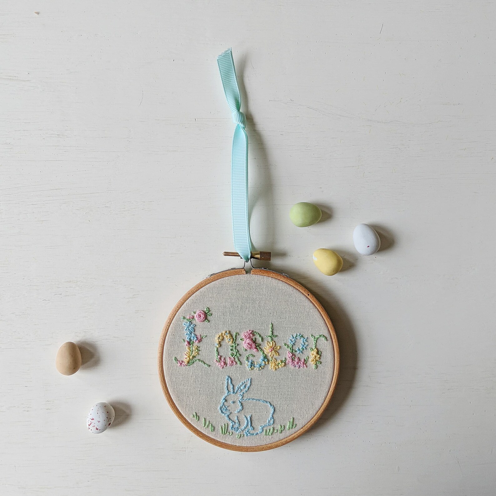 Easter Bunny Hoop Art Hand Embroidered Spring Flower Embroidery Modern ...