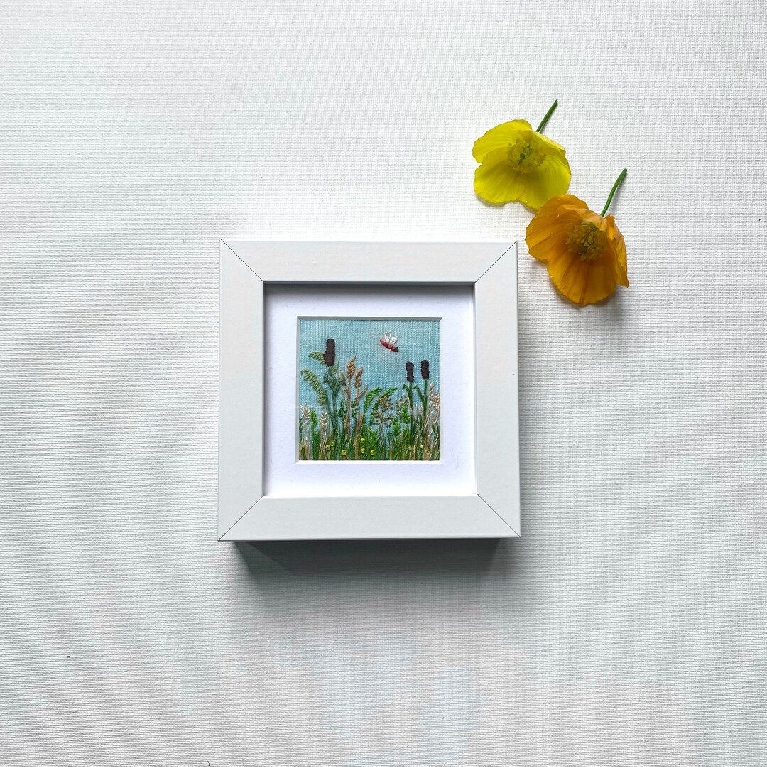 Dragonfly Frame Hand Embroidered Floral Modern Embroidery Picture ...