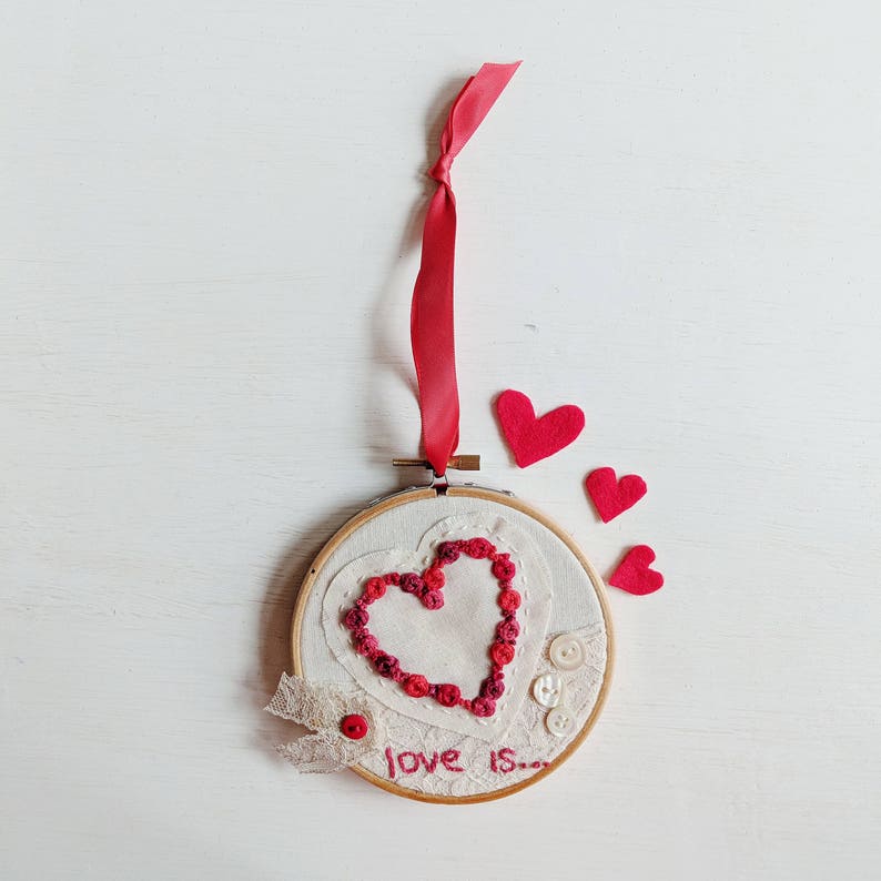 Rose Heart 'love Is' Hoop Art Hand Embroidered - Etsy