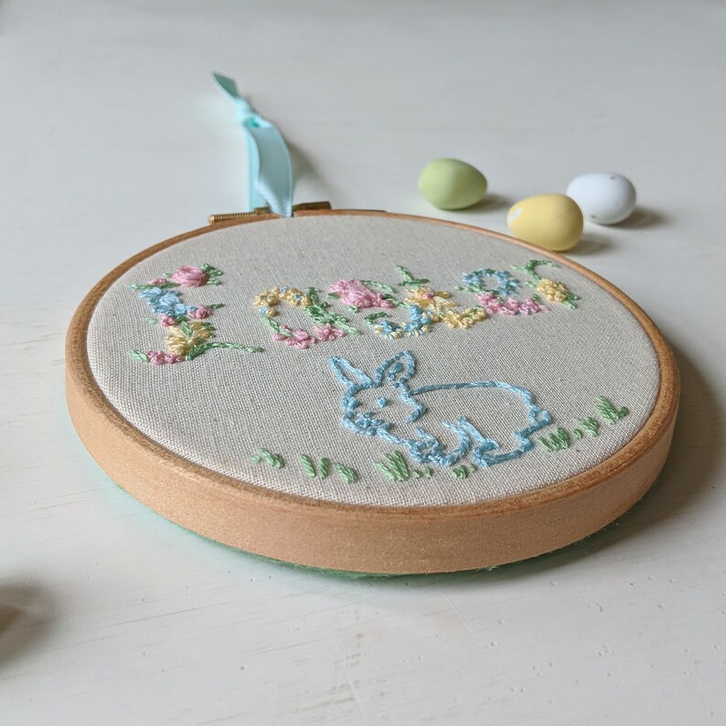 Easter Bunny Hoop Art Hand Embroidered Spring Flower Embroidery Modern ...