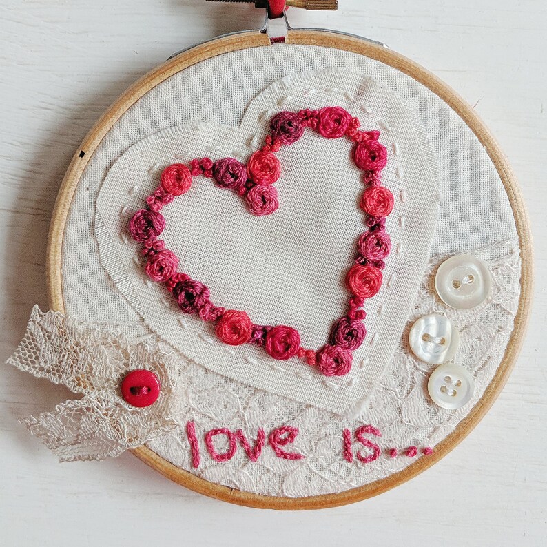 Rose Heart 'love Is' Hoop Art Hand Embroidered - Etsy