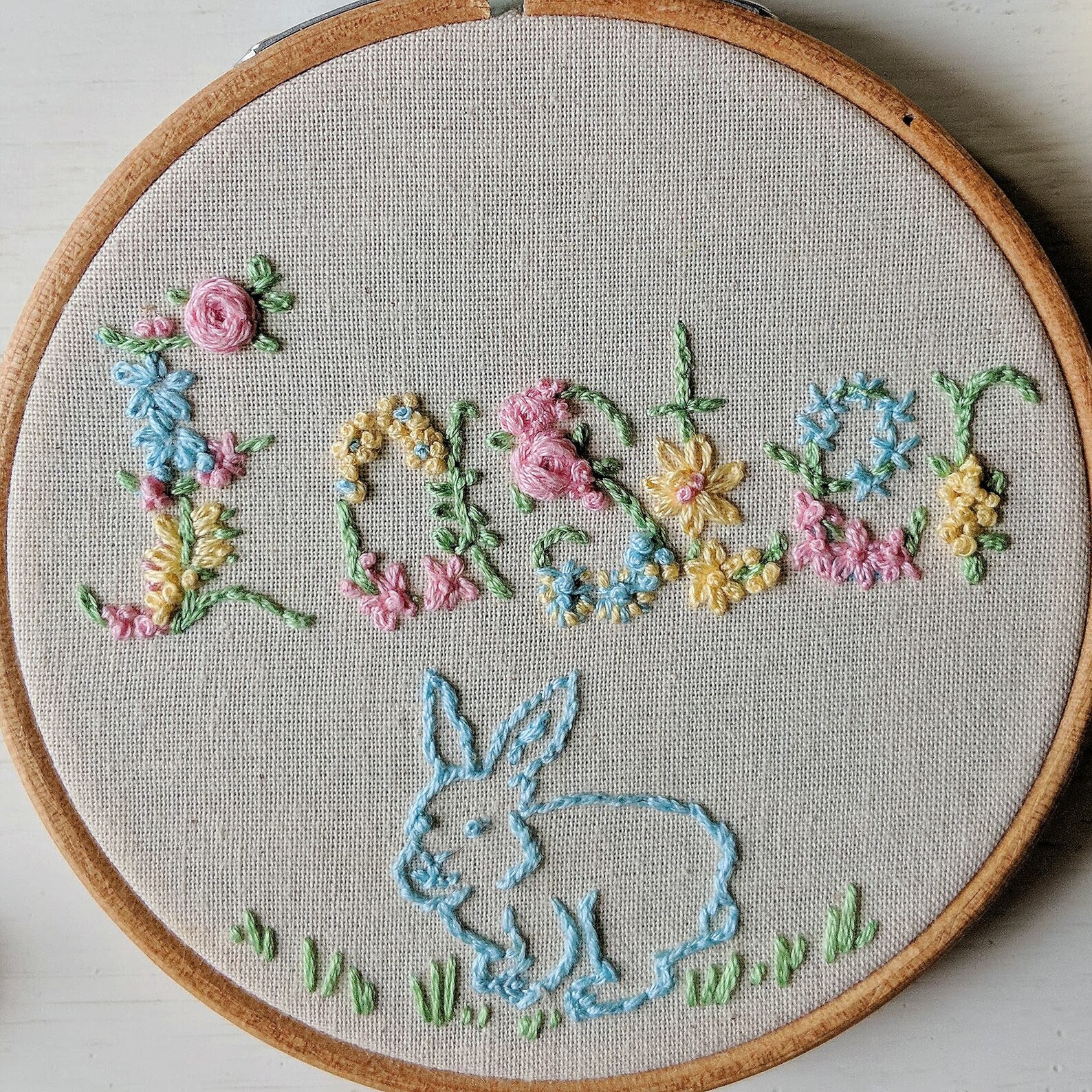 Easter Bunny Hoop Art Hand Embroidered Spring Flower Embroidery Modern ...