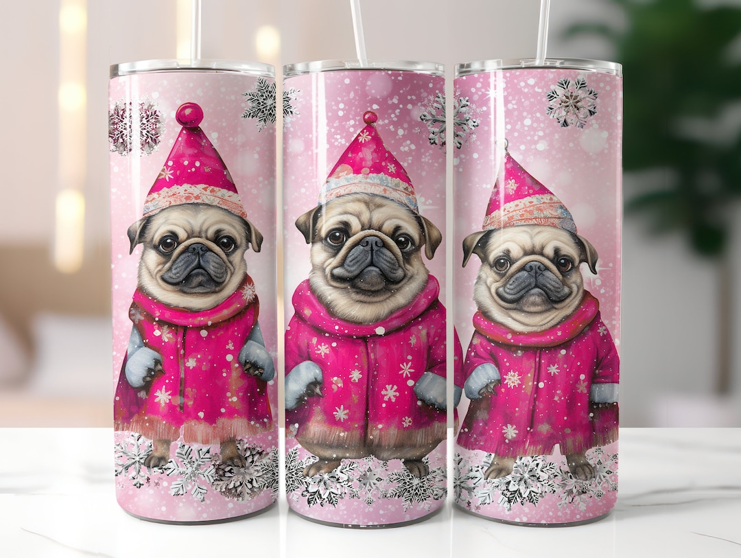 Pink Santa Christmas Tumbler Wrap 20 Oz Skinny Pink Pug Christmas ...