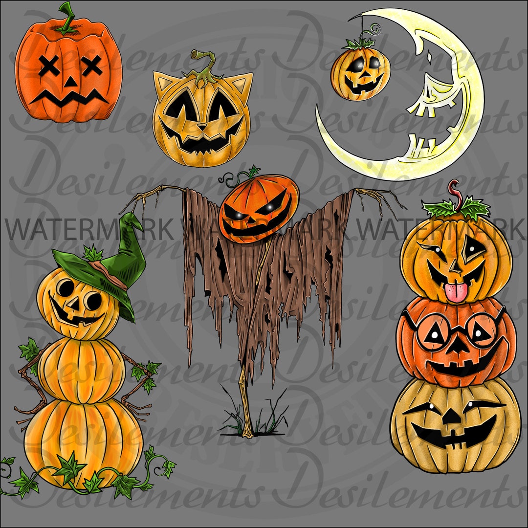 Halloween Clip Art, Jack O'lantern, Carved Pumpkin, 6 Separate Image ...