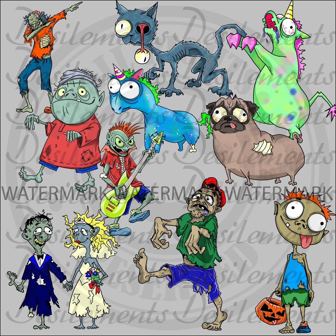 Halloween Clip Art, Zombie Illustration, Zombie Clip Art, 10 Separate ...