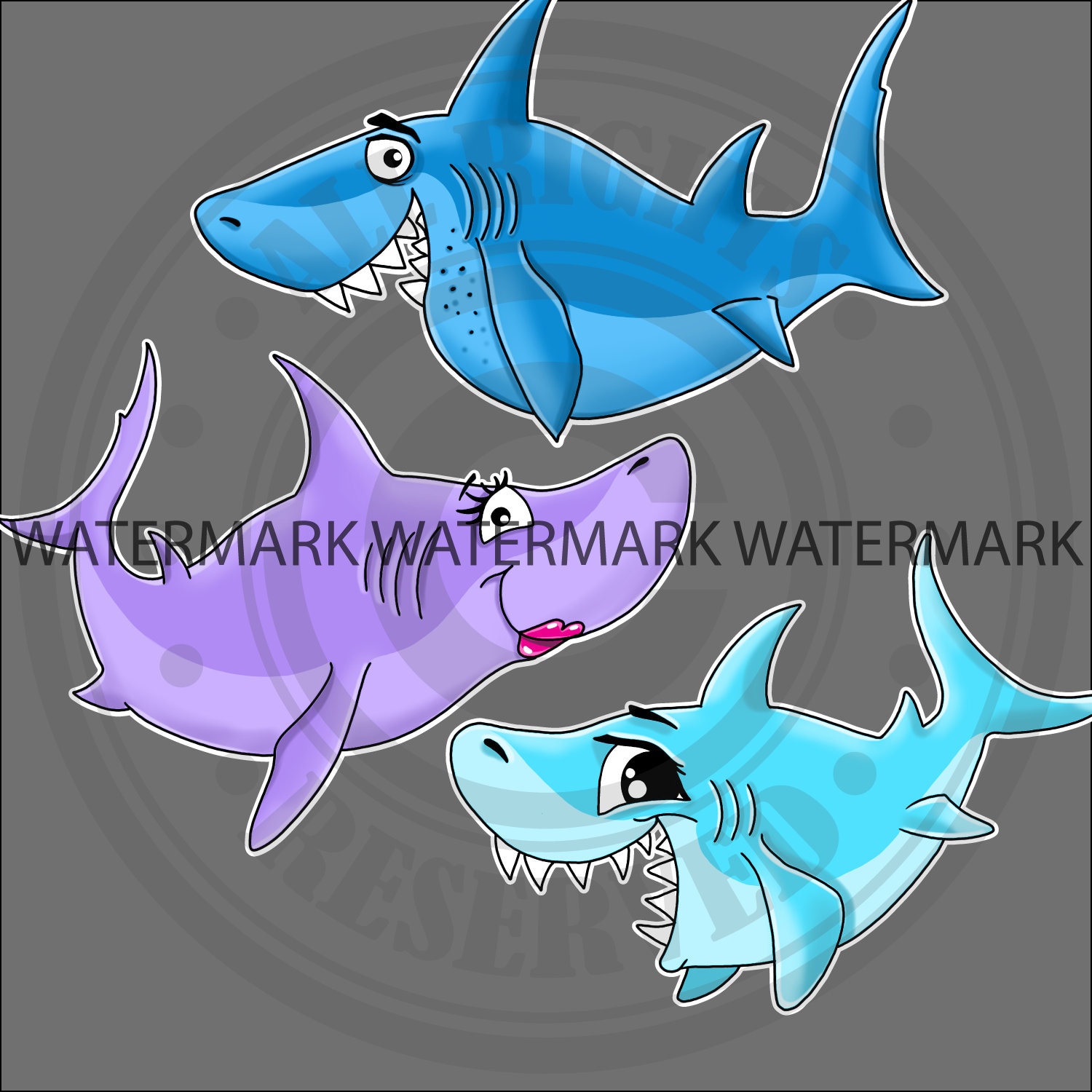 Shark Family Cartoon Clip Art, Cute Clipart, Mommy, Baby, Daddy Shark ...