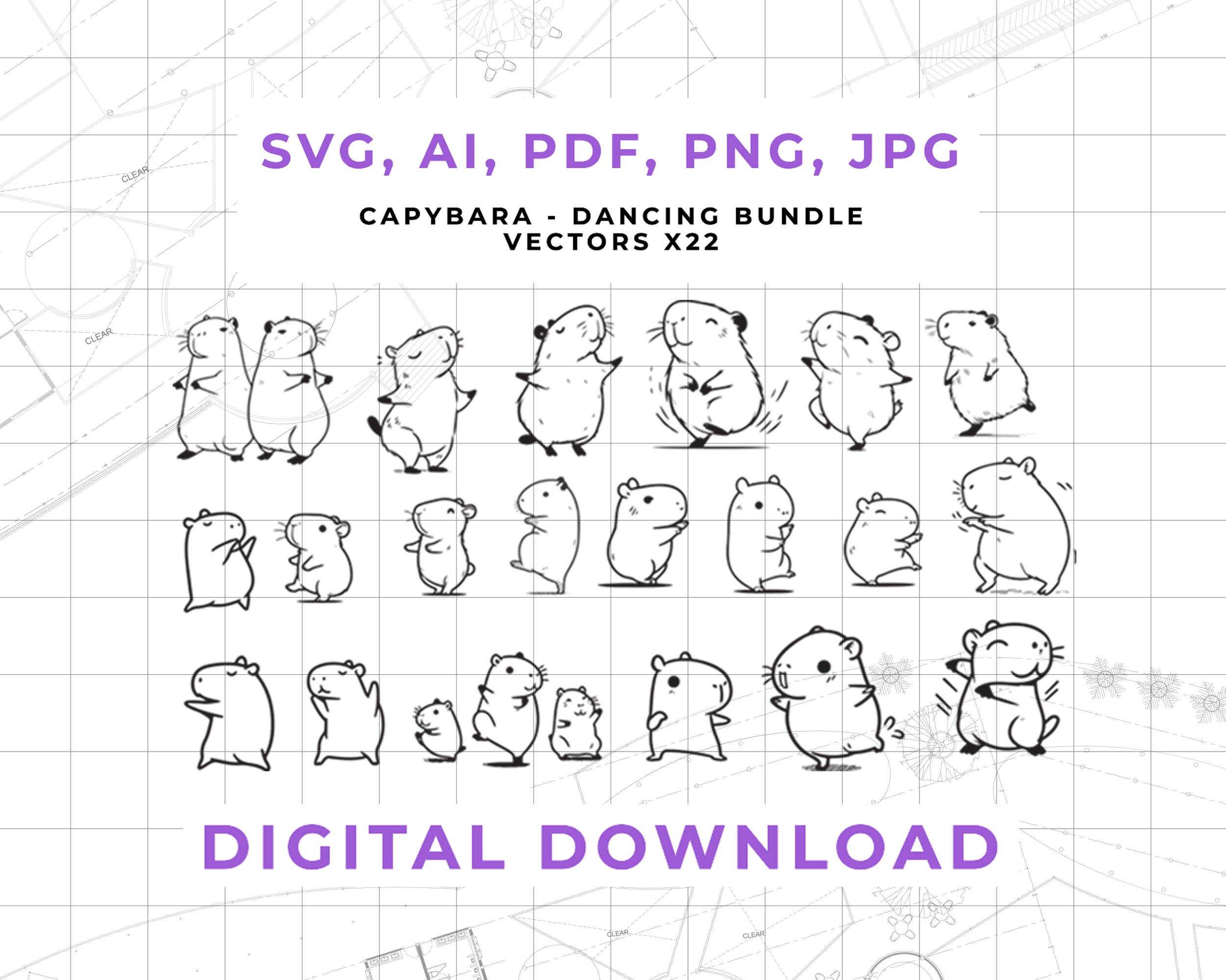 Capybara Dancing Cartoon SVG AI PNG Bundle, Capybara Svg, Animal Svg ...