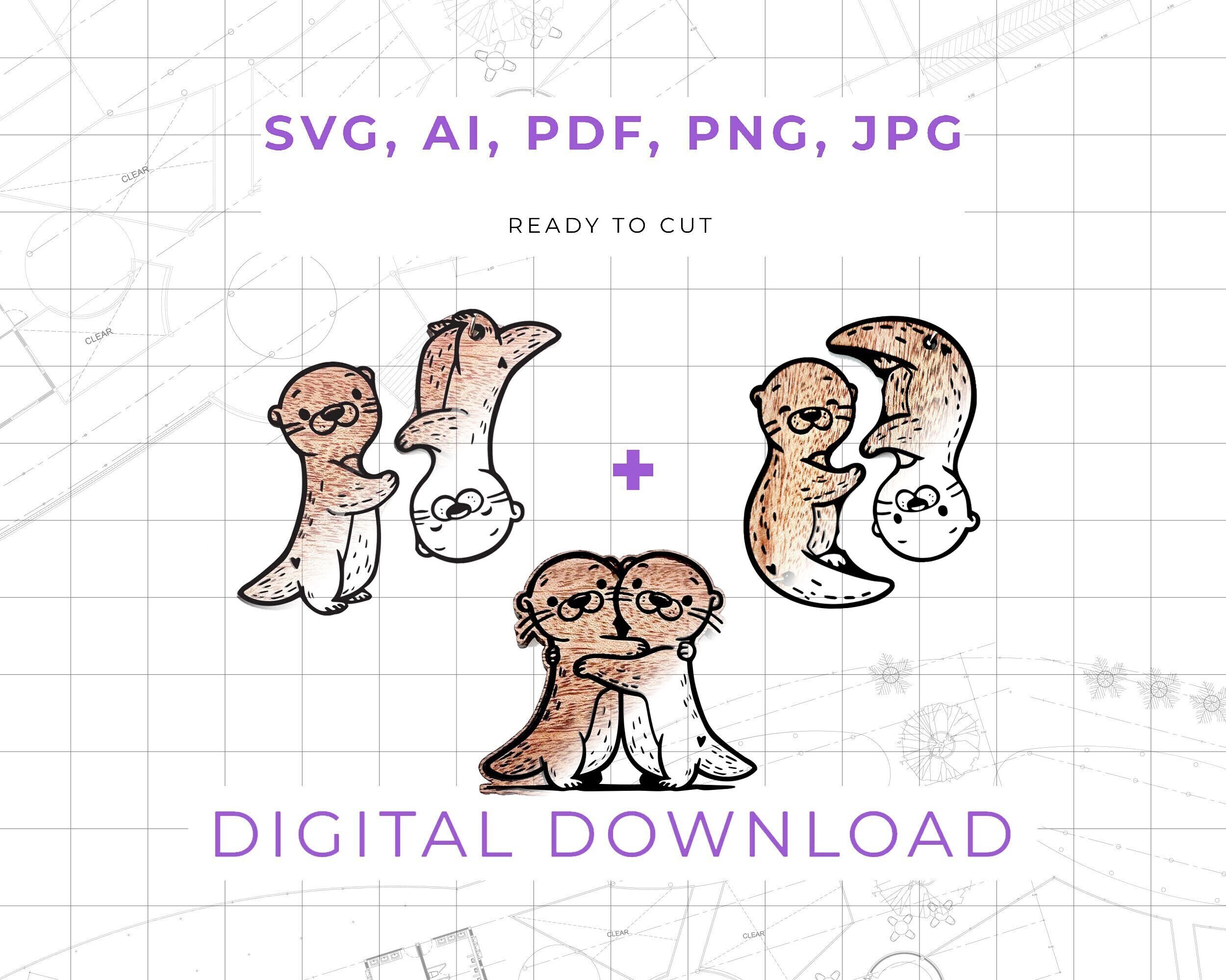 Interlocking Sea Otters SVG AI PNG Bundle, Laser Cut Ready, Otter Svg ...
