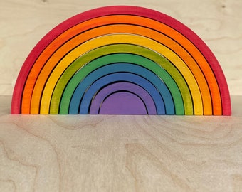 12 Piece Rainbow Wood Stacker Rainbow Wood Puzzle Rainbow - Etsy