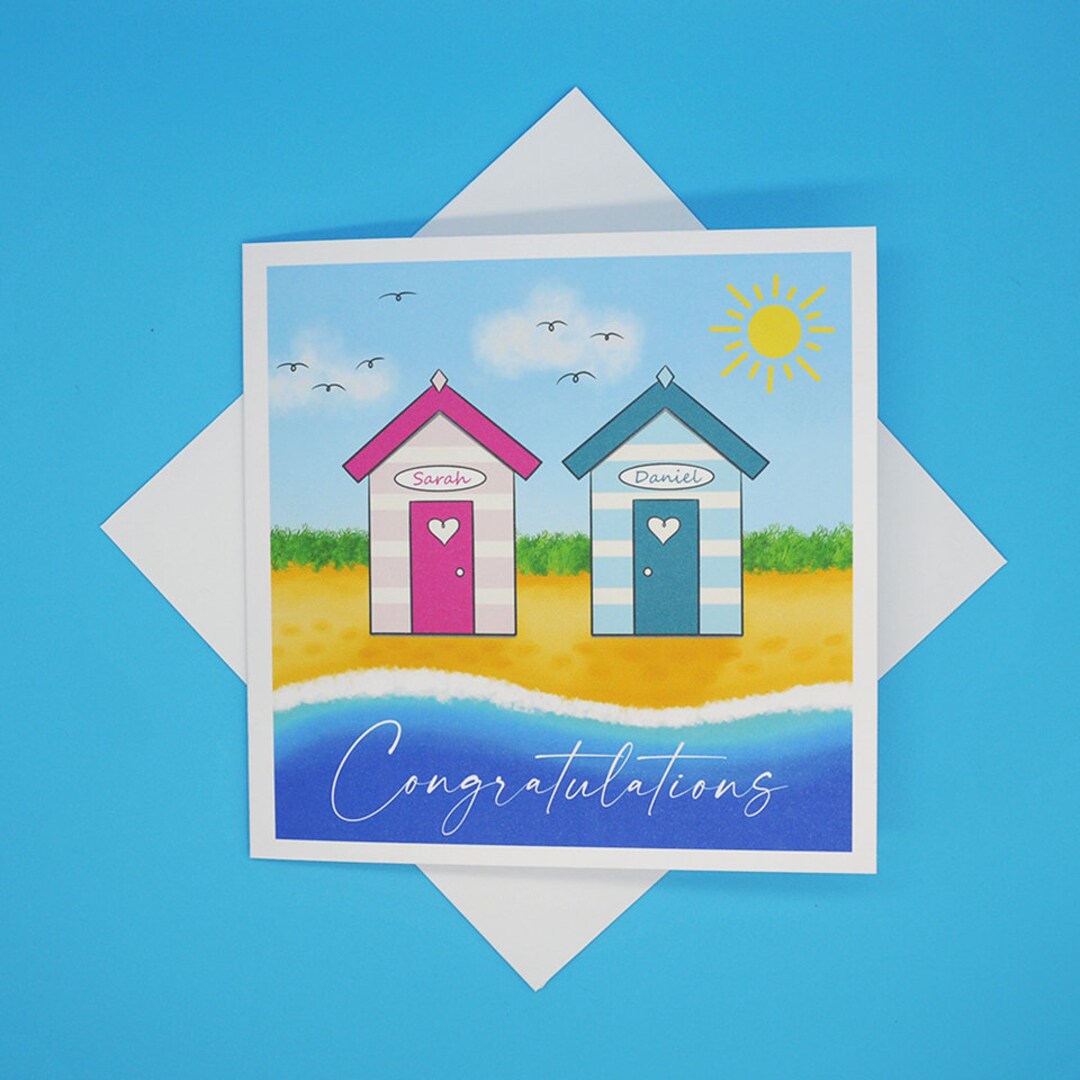 Beach Hut Congratulations Card Personalised Card Wedding Card ...